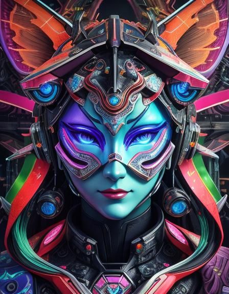 (masked robot magical fox with cyber protective mask, many demon ...