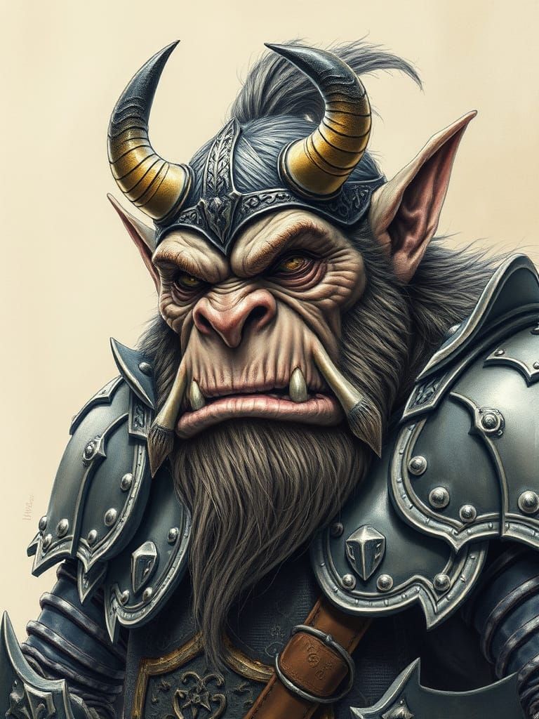 Troll Captain of Guards in Ornate Plate Armour - AI Art