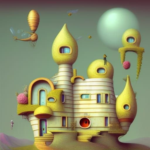 Anthropomorphic house/woman - house with flowers in the windows, plants ...