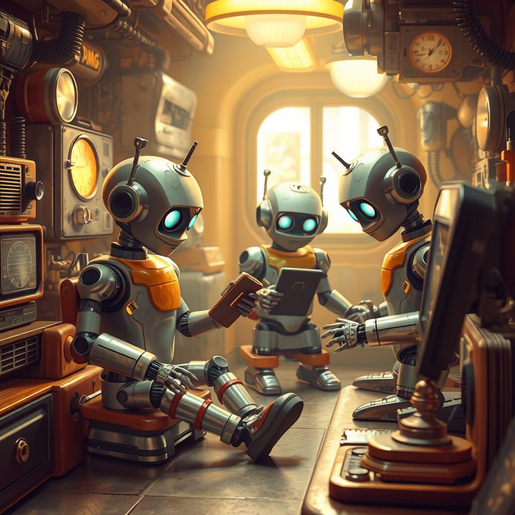 robots life - Retro-Futuristic Robots in Golden-Lit Sci-Fi ...