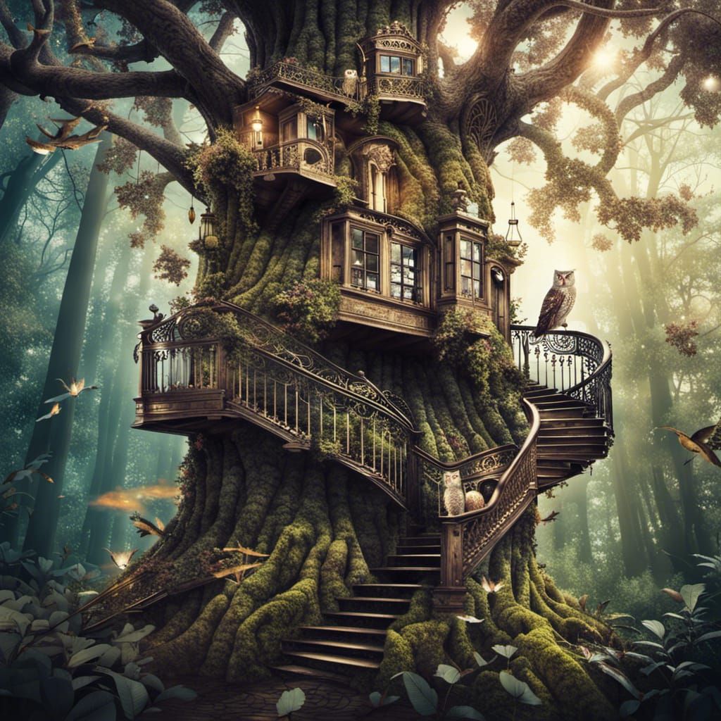 Tree House in the Forest - AI Generated Artwork - NightCafe Creator