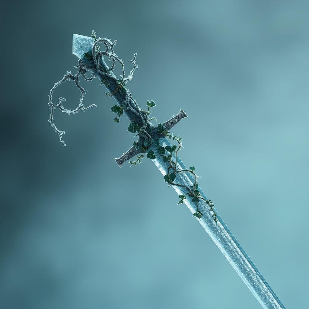 Ethereal Ice Sword with Ivy Blade in Serene Winter... - AI Art