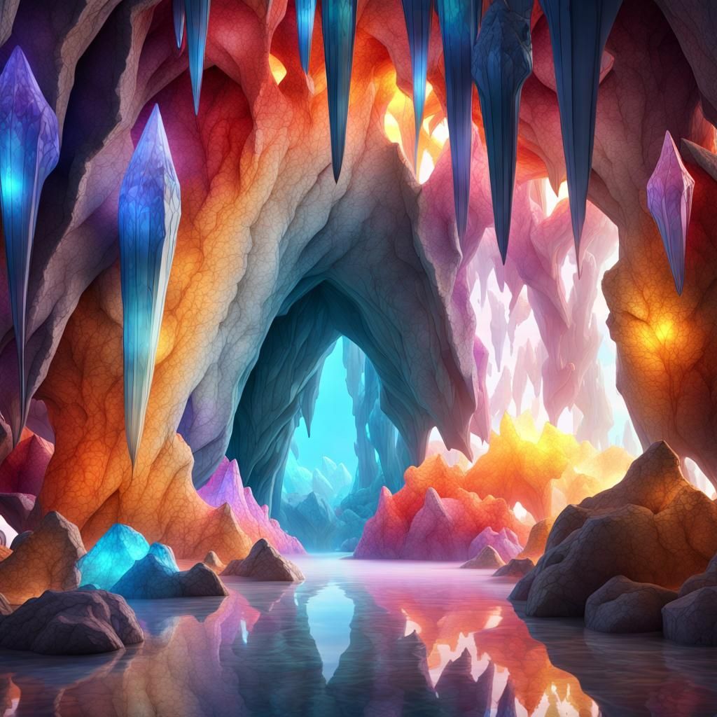 Huge crystal cave, beautiful cave made of colorful crystal, - AI ...