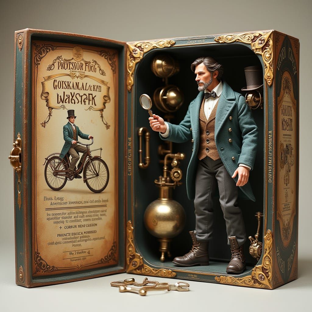 Steampunk Inventor Action Figure Box in Vintage St... - AI Art