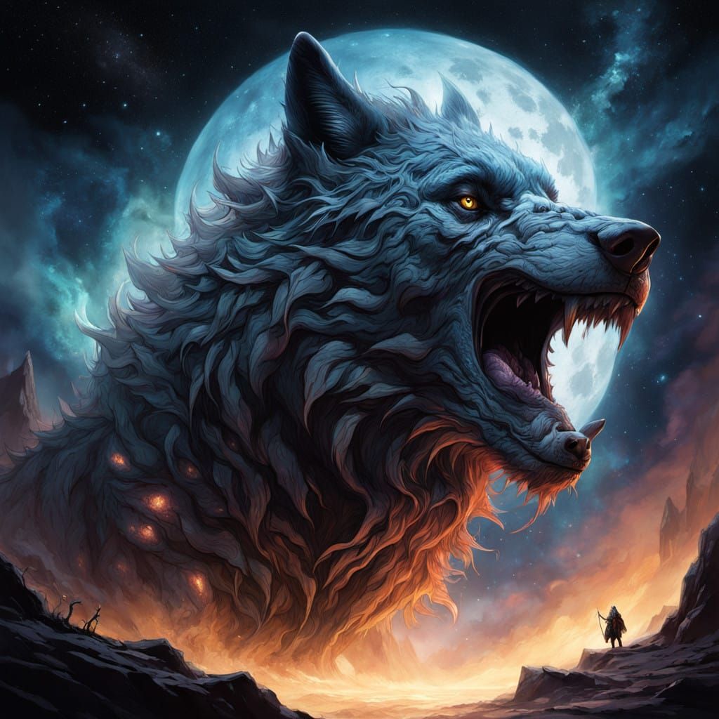 Dire Wolf - Cosmic Dire Wolf in Mid-Howl, Rendered in Hyper...