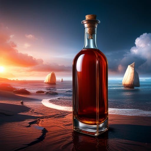 A bottle of rum, 8k resolution, a masterpiece, 35mm, hyperrealistic ...