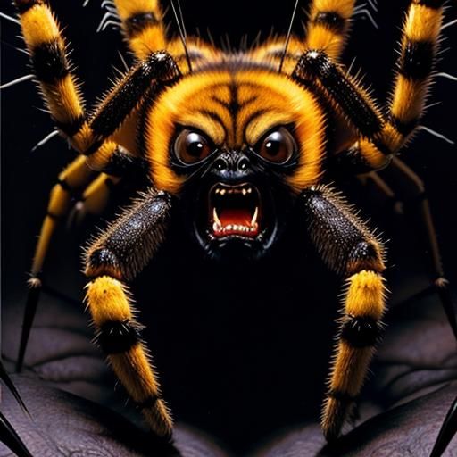 Close up of a spider with lightning in the background, an illustration ...