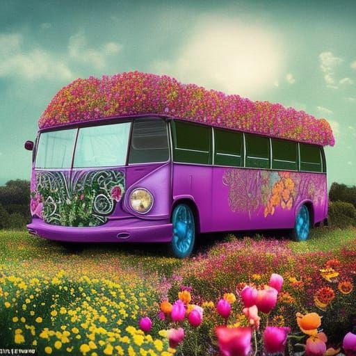Flower Power Hippy Bus - AI Generated Artwork - NightCafe Creator