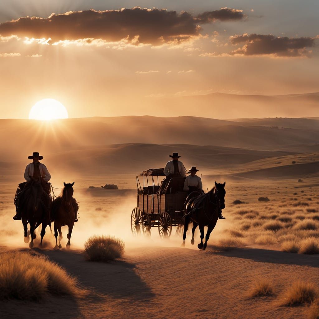 Epic Western Wagon Train Cinematic Moment - AI Art
