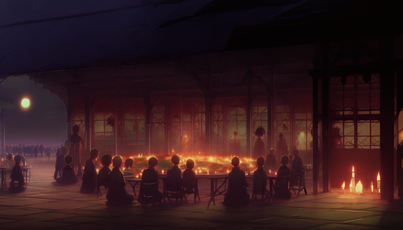 summoning circle, pentagram, candles, school, Studio Ghibli, Anime Key ...