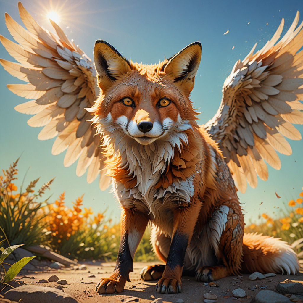 Fox Angel, wings spread welcoming the ghost of a d... - AI Art