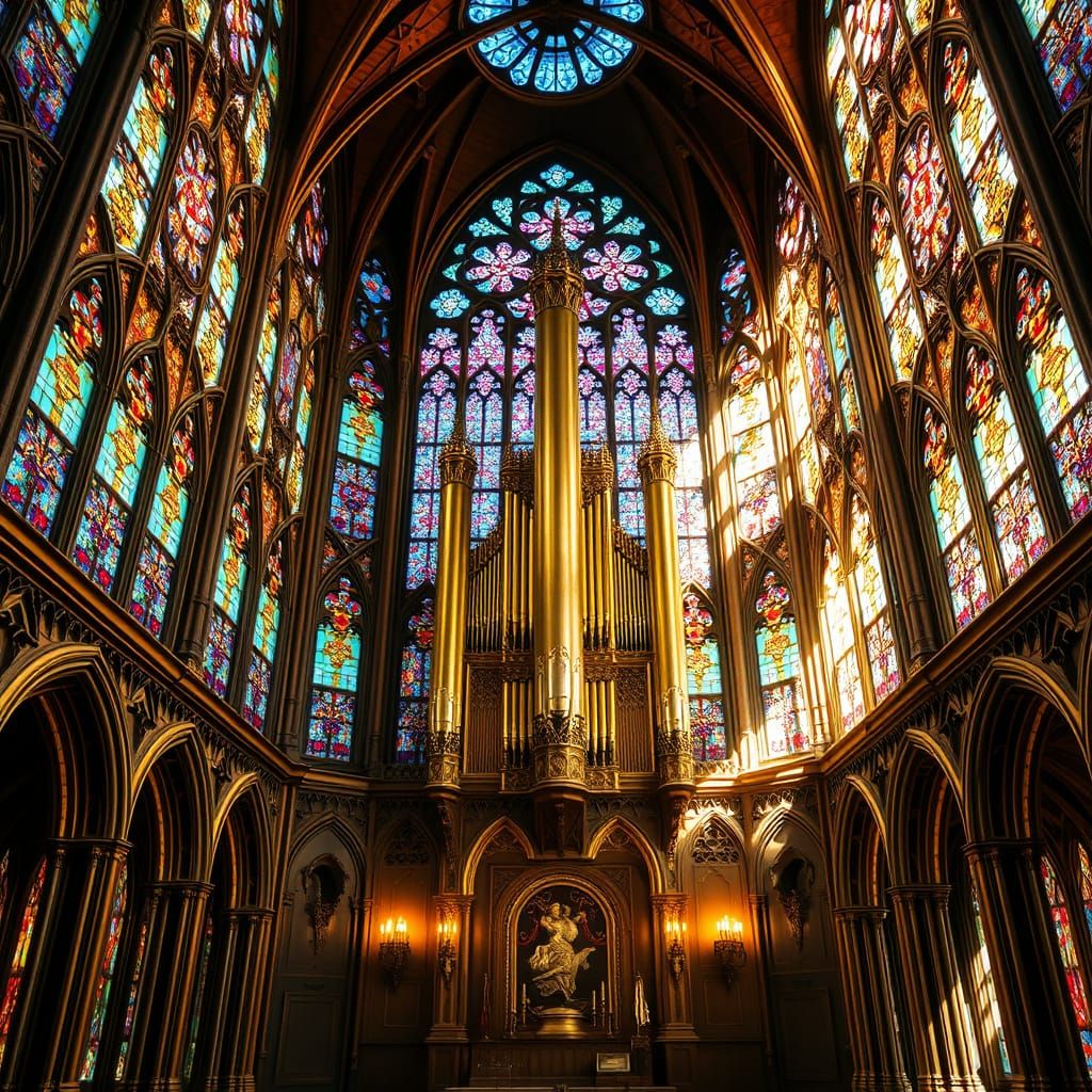 Majestic Stained Glass Cathedral with Colossal Bra... - AI Art