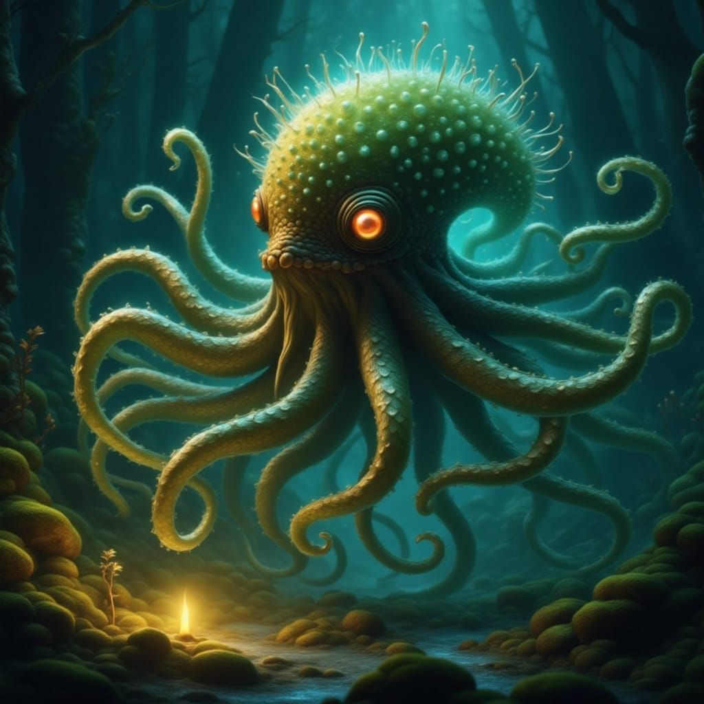 Terrifying Land Squid in Vibrant Cyberpunk Aesthet... - AI Art