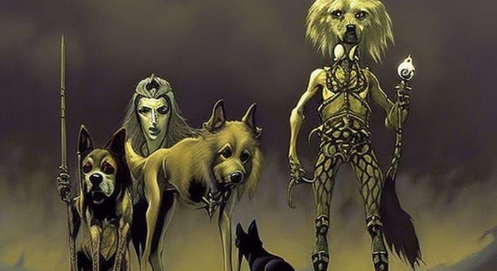 "Dogs Part 1" epic eerie surreal dark fantasy action masterpiece by Gerald Brom Studio Ghibli ...