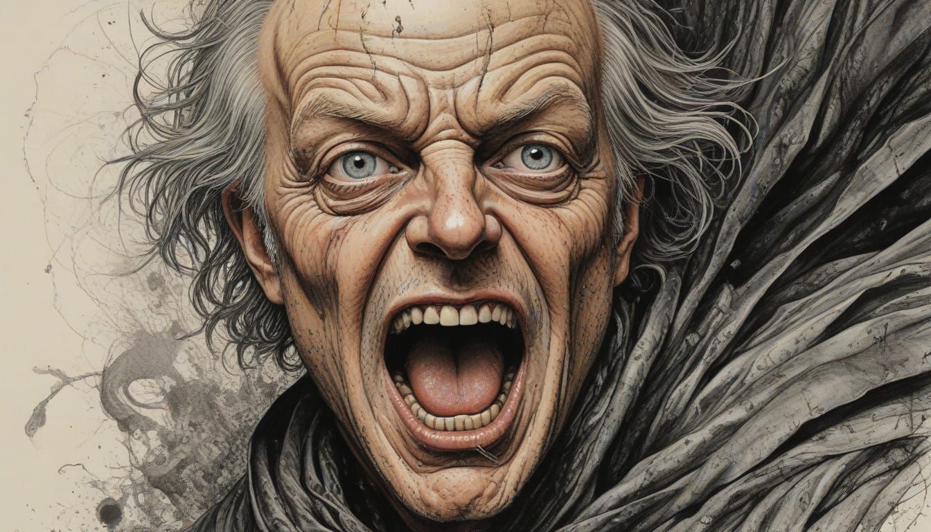 "Vicious moron, (obtuse:1.2) slanted face"by William Blake,Jack Davis ...