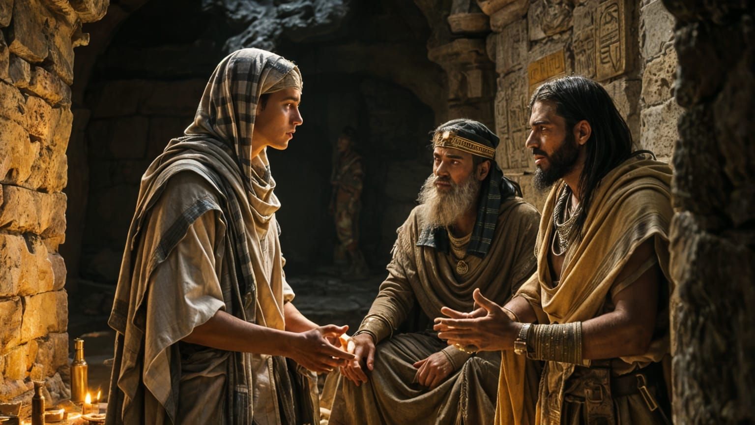 Joseph, the Butler and the Baker - Ancient Egyptian Scene of...