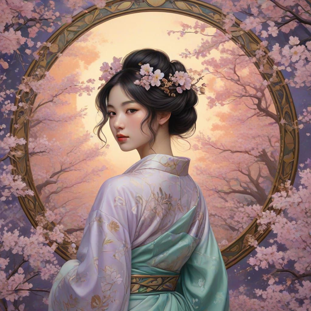 Art nouveau. Geisha - Ethereal Geisha in Art Nouveau Splendo...
