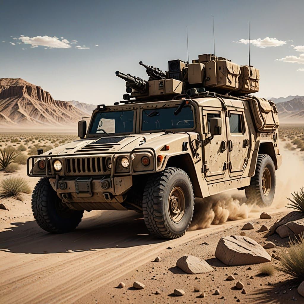 US Army Humvee Charging Through the Desert in Phot... - AI Art