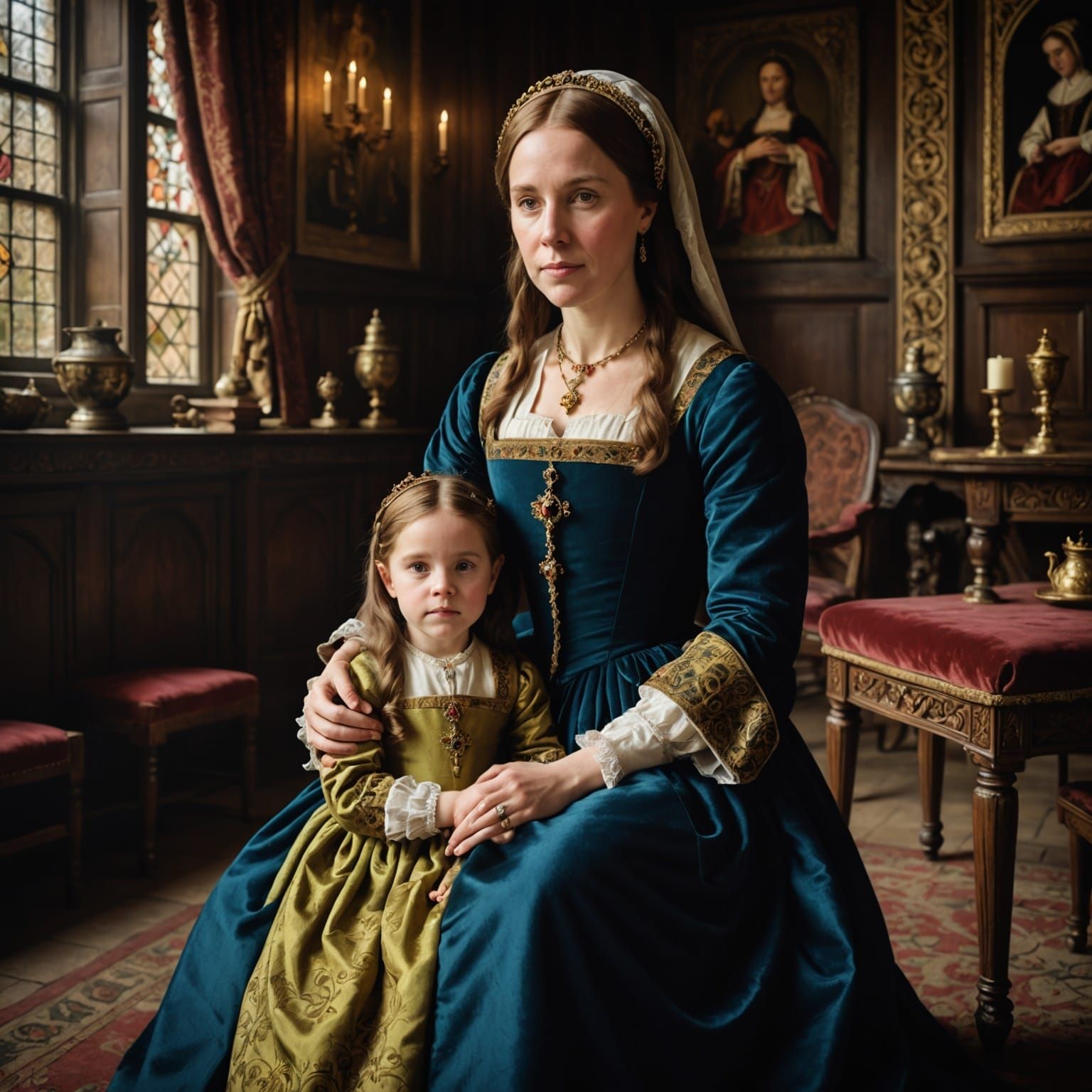 Tudor Princesses Share a Tender Moment - AI Art