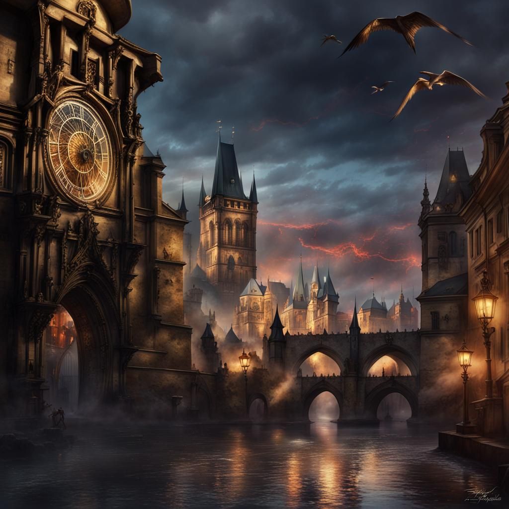 Prague in a Dark Fantasy dimension - AI Generated Artwork - NightCafe Creator