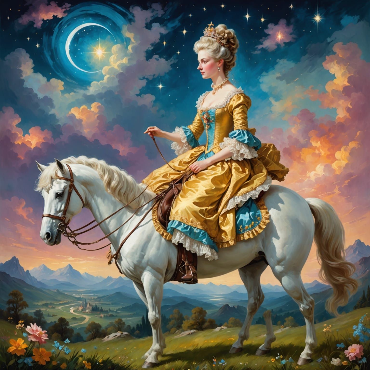 Rococo Princess in a Dreamy Meadow - AI Art
