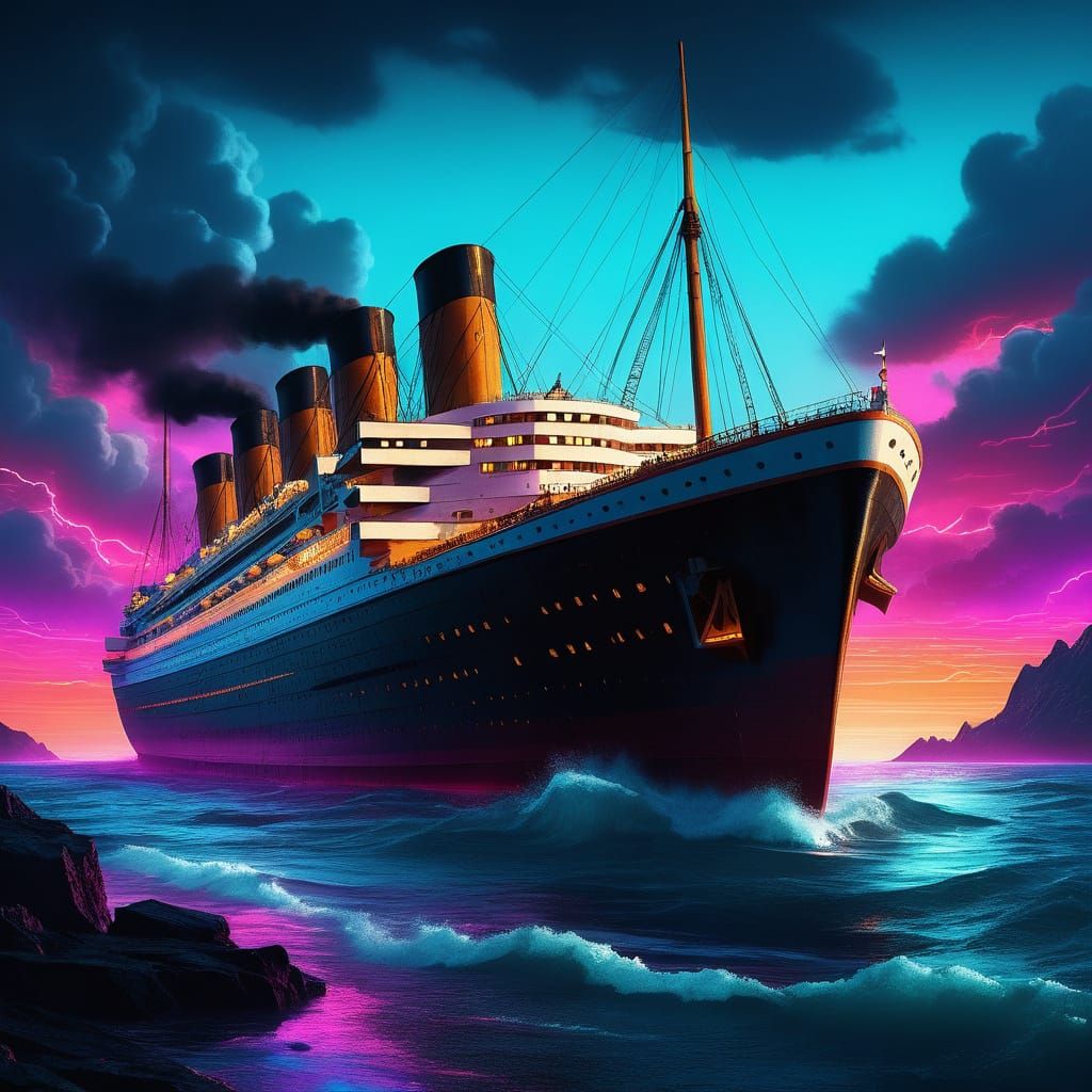 Novi Titanik - Titanic Rises from Icy Abyss in Neon Synthwav...