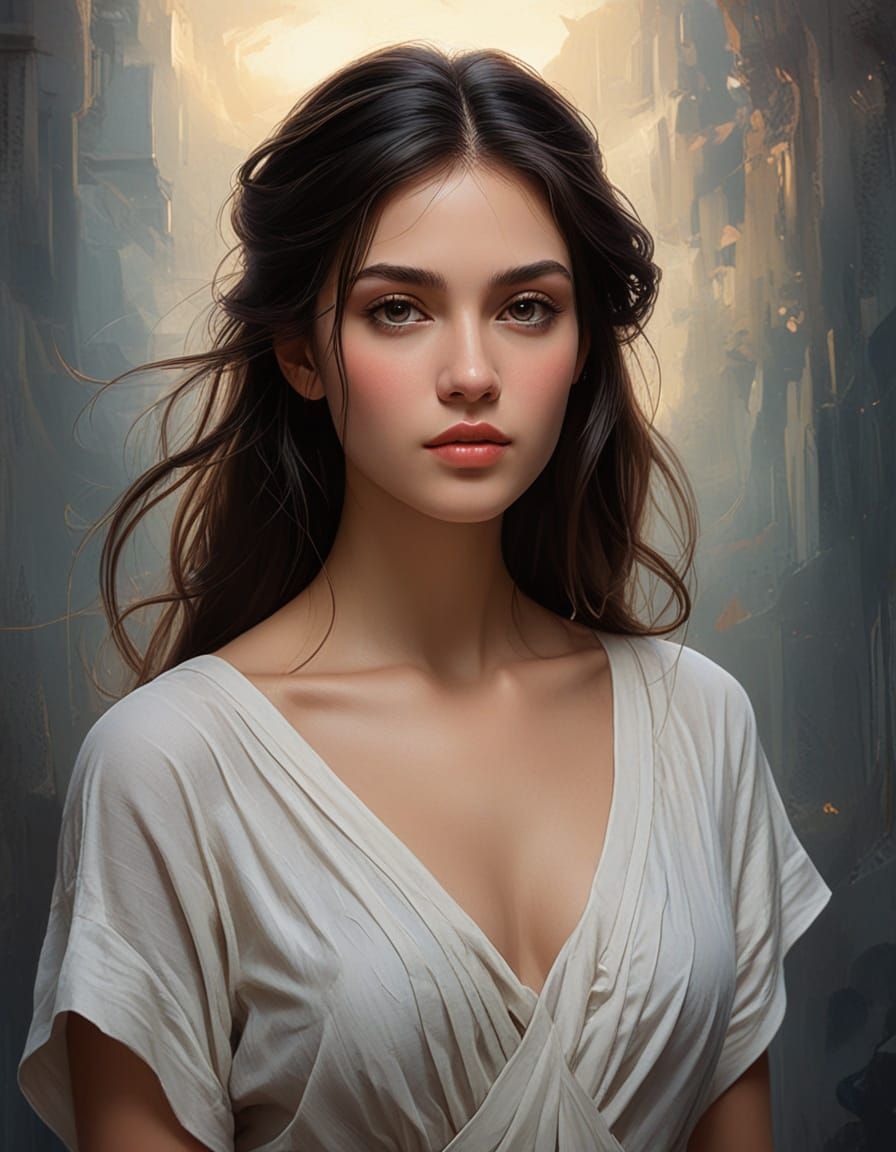A beautiful and elegant woman. Art Style: Painterly and atmospheric ...