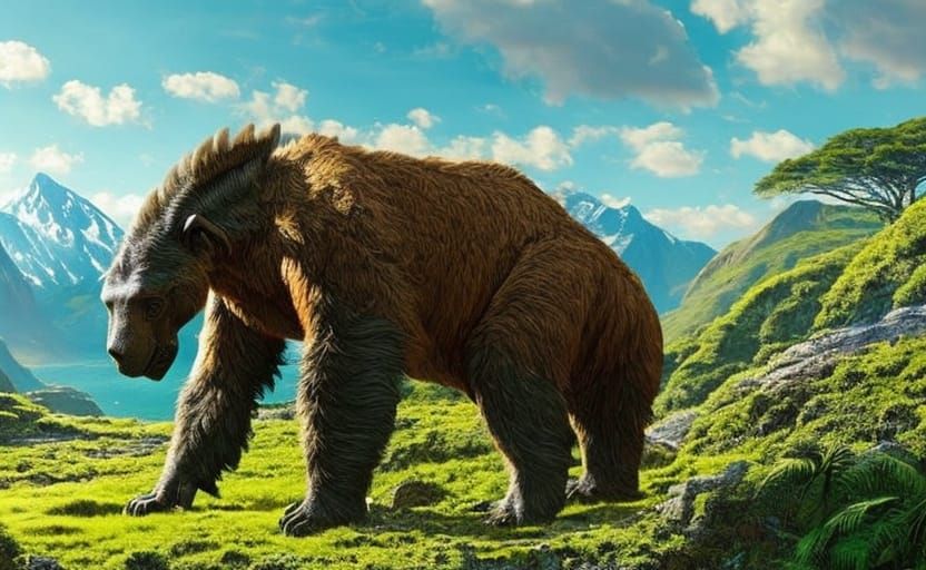 intricately detailed Giant ground sloth showing its highly detailed ...