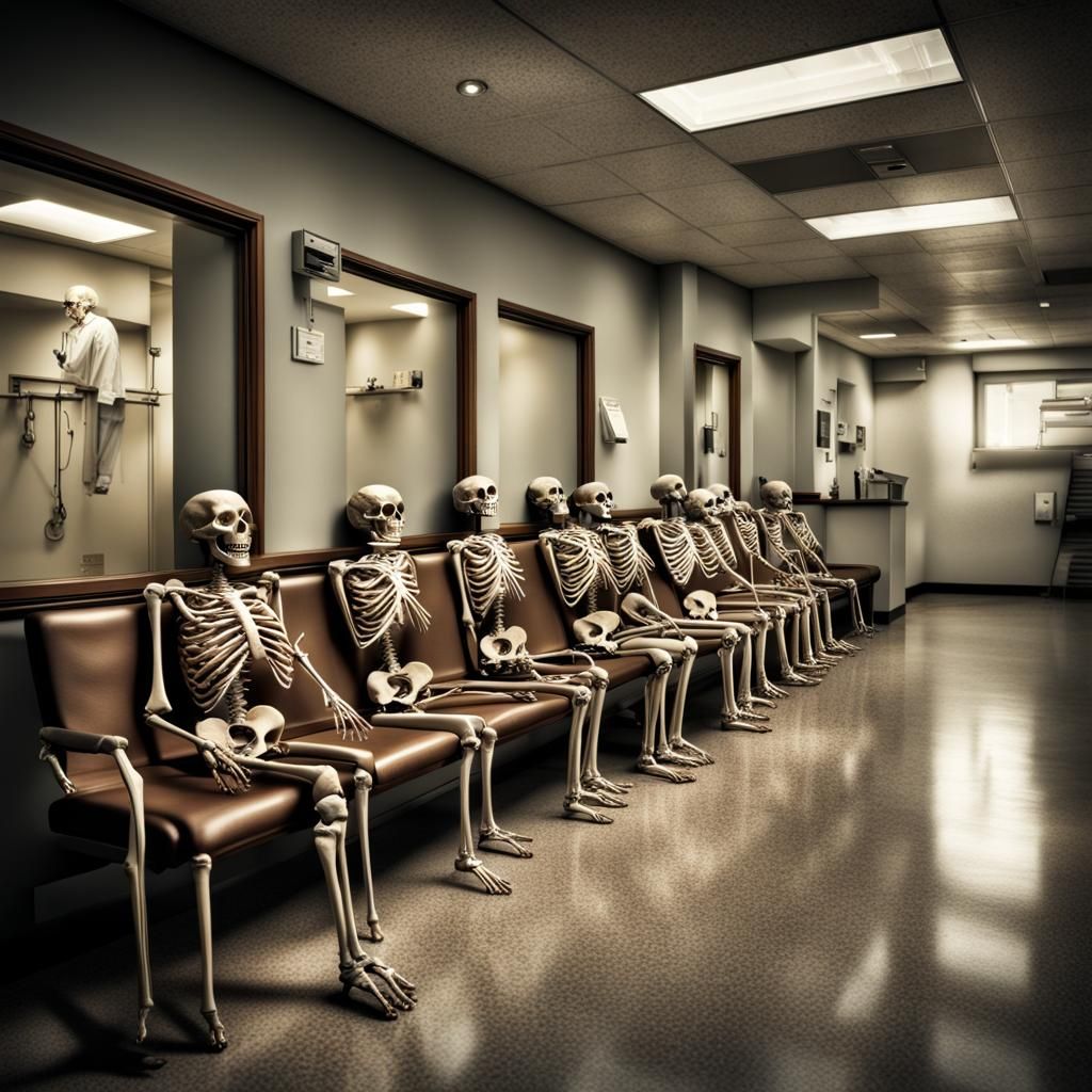 hospital waiting room full of skeletons - AI Generated Artwork ...