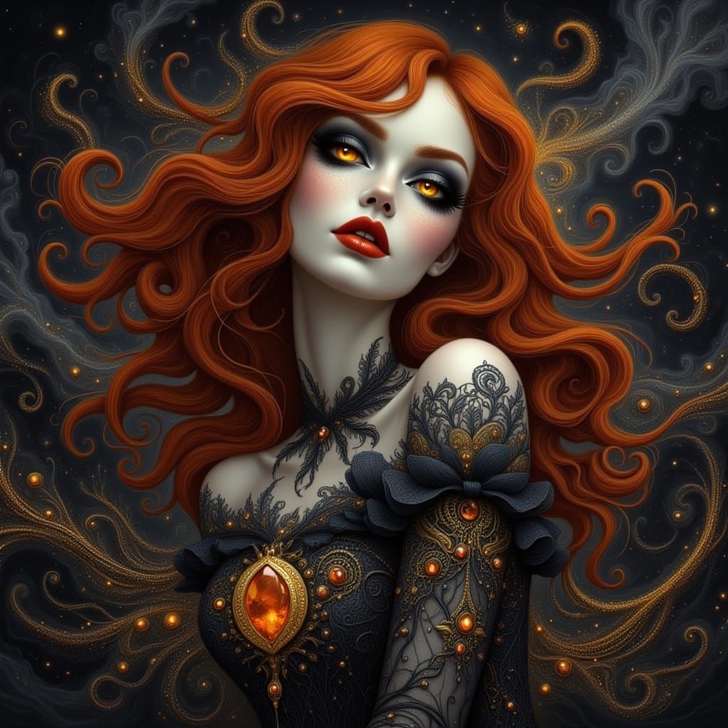 Lysarra - Ethereal Vampire in Charcoal-Style Digital Paintin...