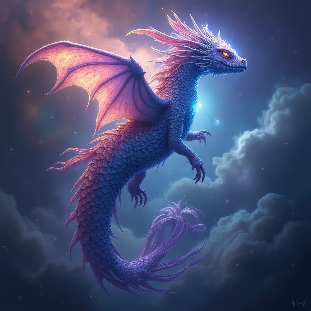 Celestial Leviathan Navigating Nebula in Hyperreal... - AI Art