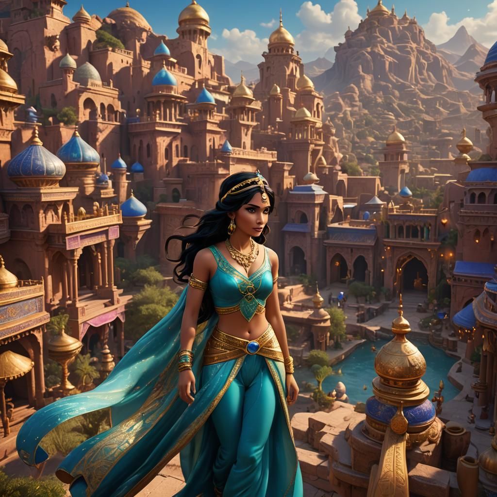 princess jasmine; disney style; agrabah on the background - AI Generated Artwork - NightCafe Creator