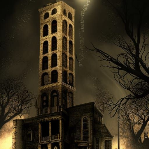 ""haunted tower, old brick building, moonlight, candles, haunted, ghostly, close up photo, dark ...