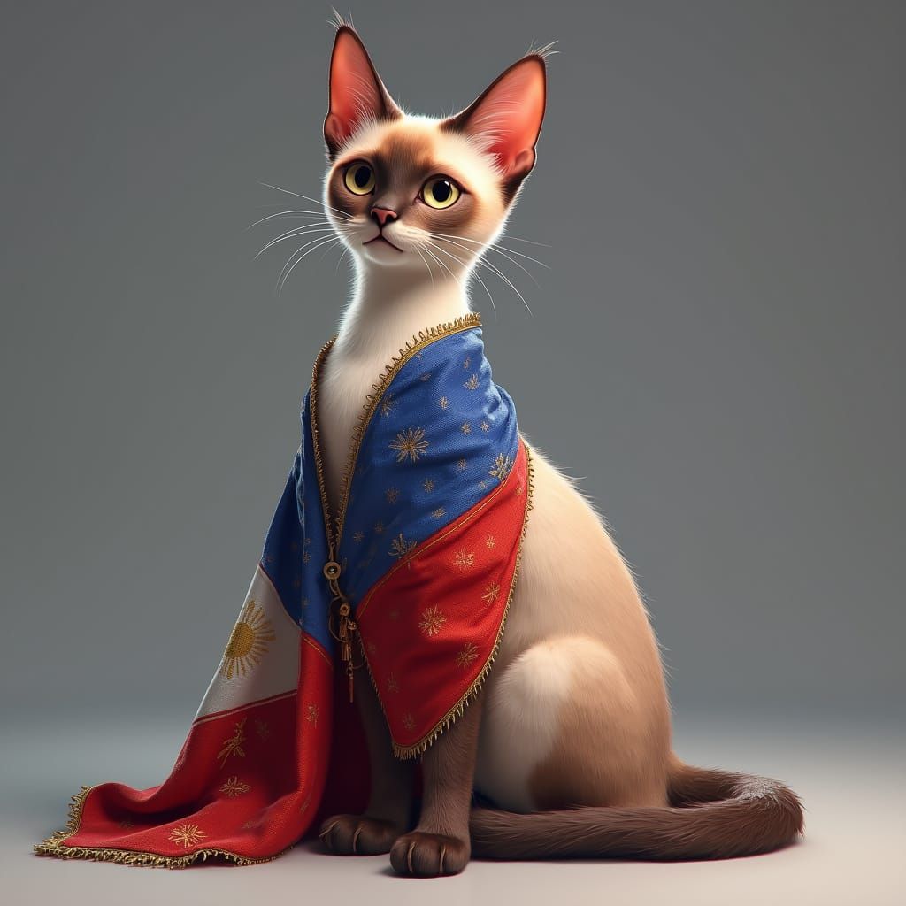 Regal Siamese Cat with Philippine Flag in 3D Anime... - AI Art