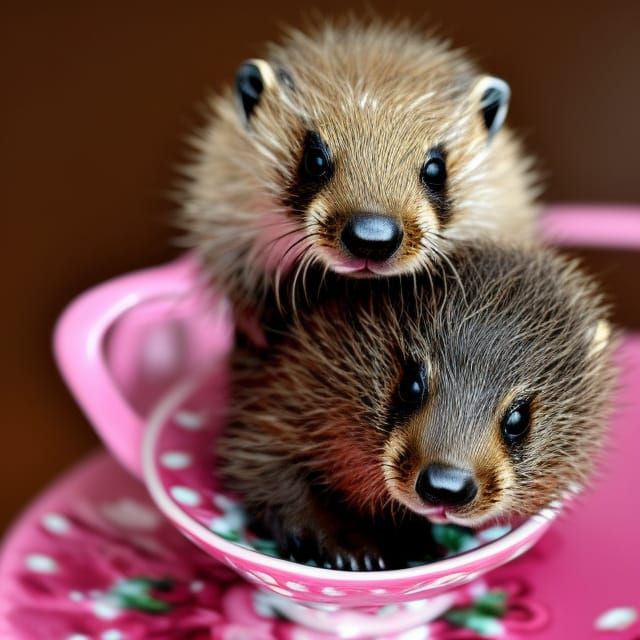 Two Baby beavers in a pink tea cup - AI Generated Artwork - NightCafe ...