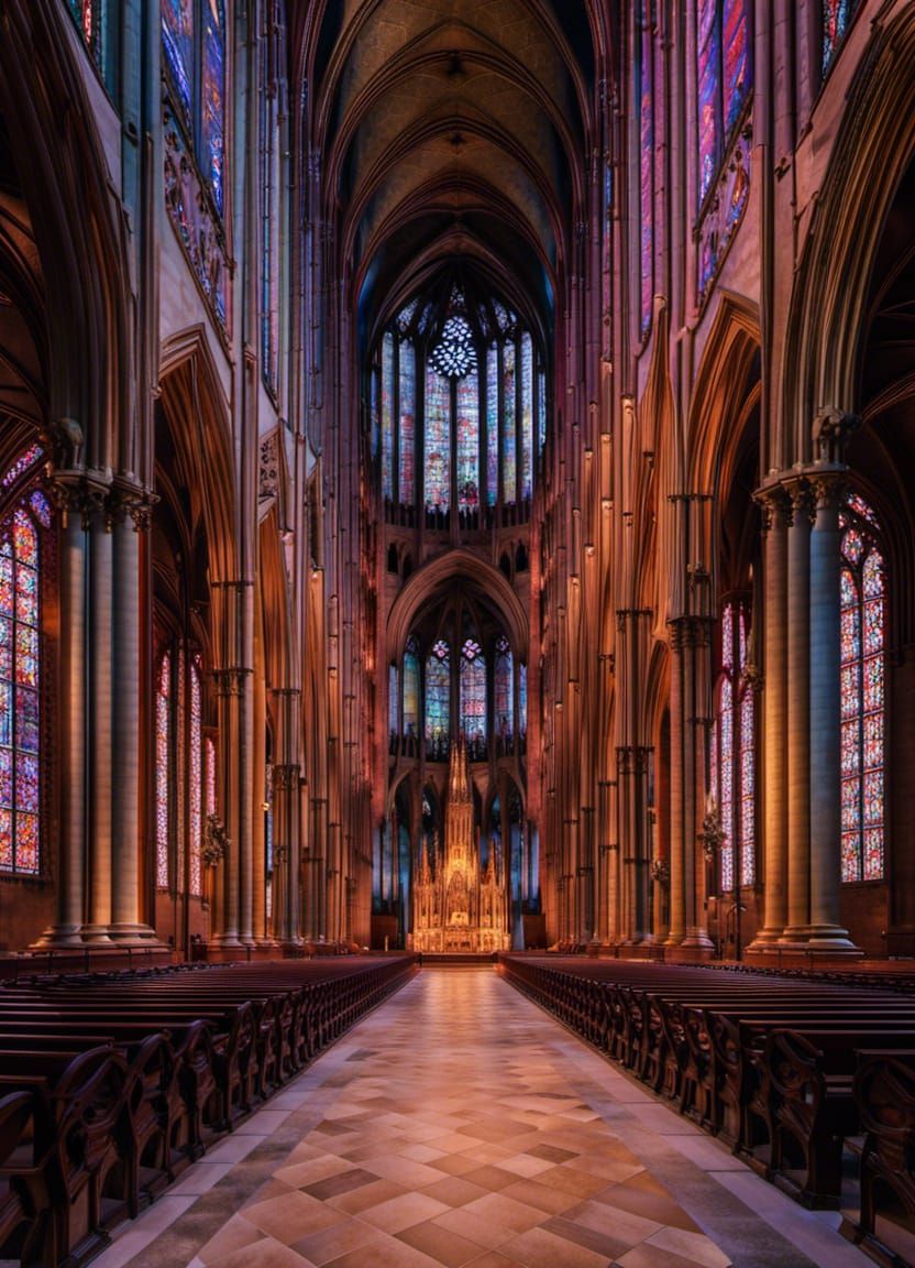 16k resolution, a fictional cathedral, Reims Notre-Dame Cologne ...