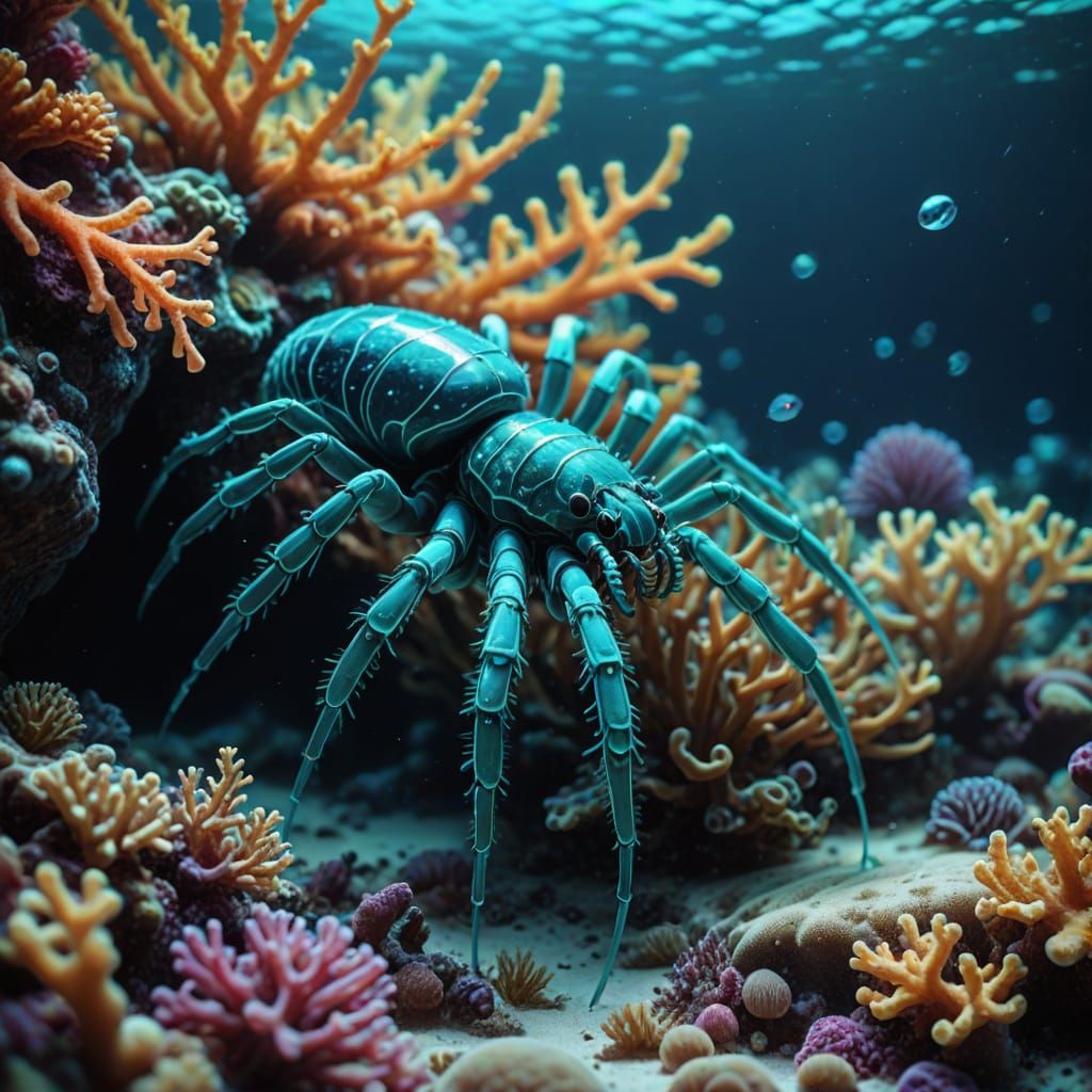 Surreal Aquatic Spider-Centipede Emerges from Cora... - AI Art
