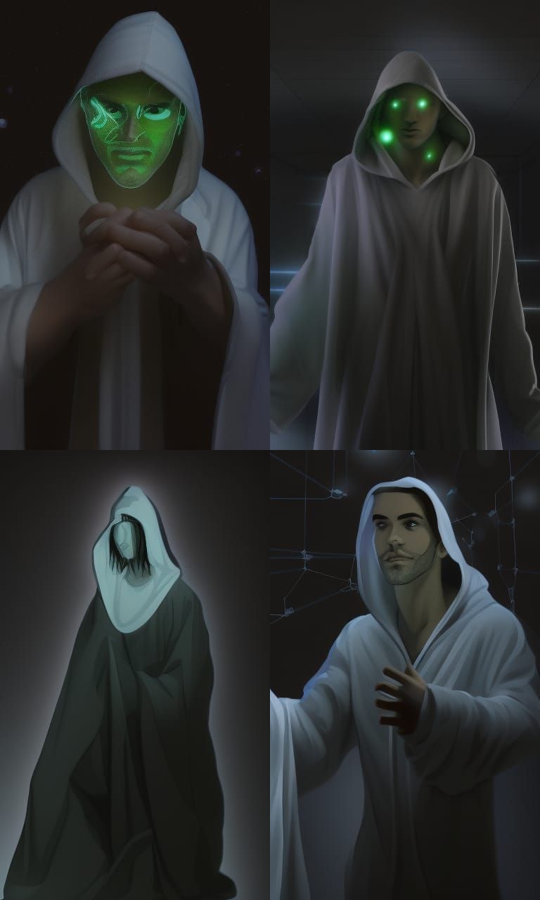 The God of Cyberspace, a Stoic figure wearing a white hooded robe from ...