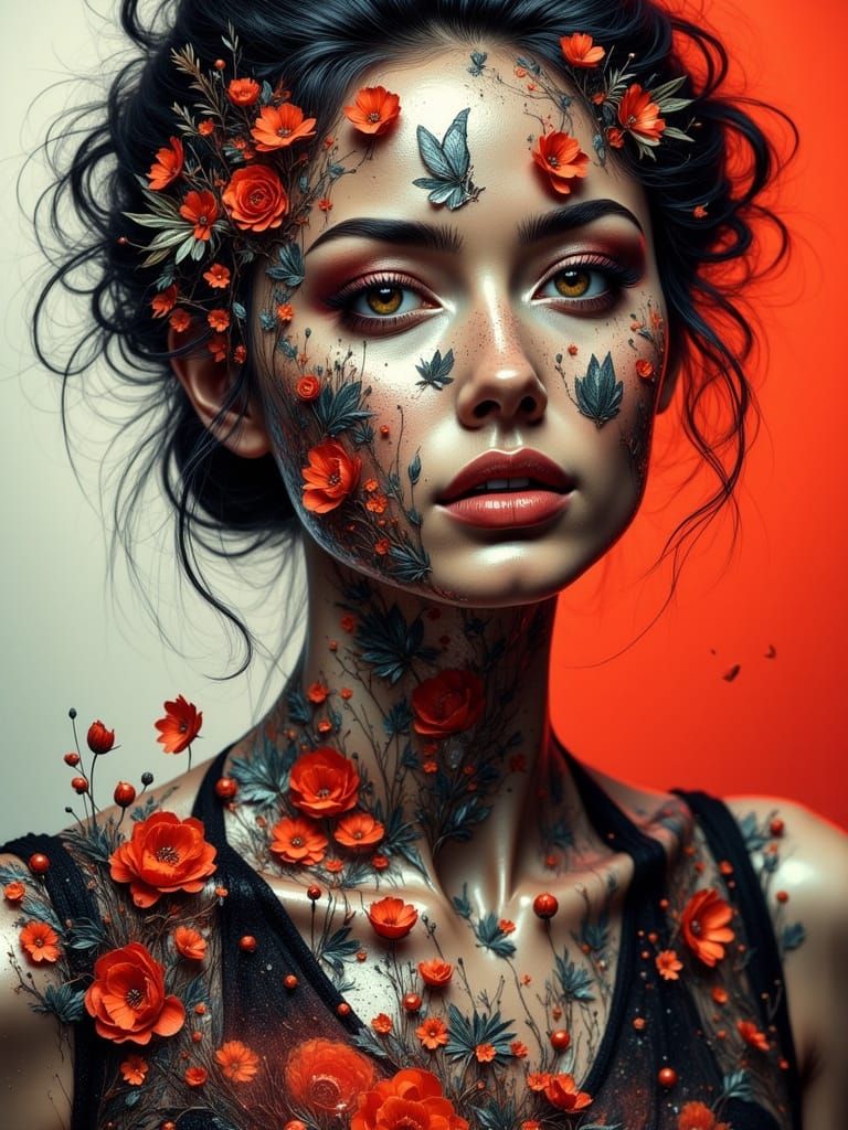 hyper-realistic woman, grounded in optical illusion and precise ...