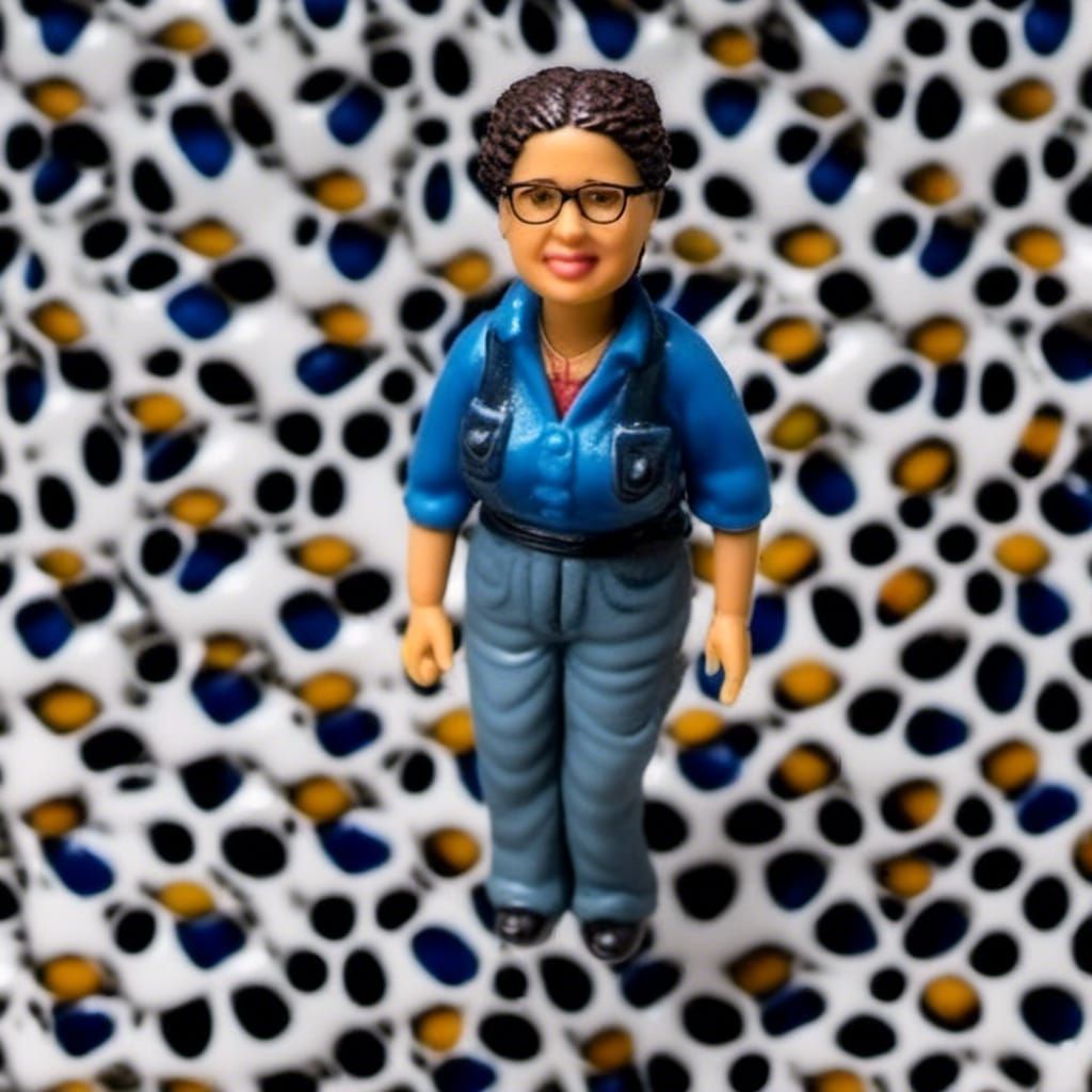 Plastic action figure. Medium close-up of as a miniature plastic doll ...