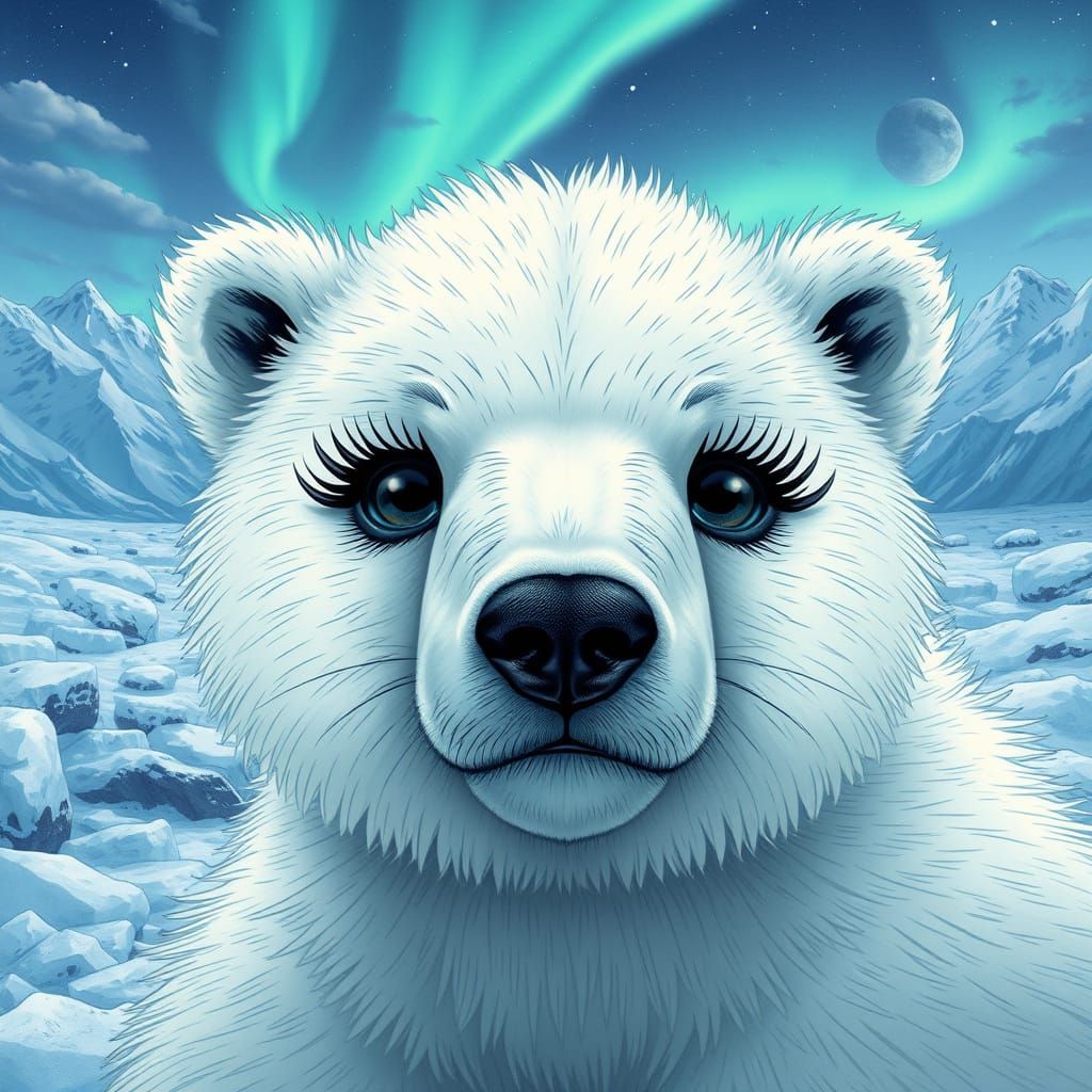 Ice Bear Girl - Enchanting Ice Bear Baby Portrait in Whimsic...