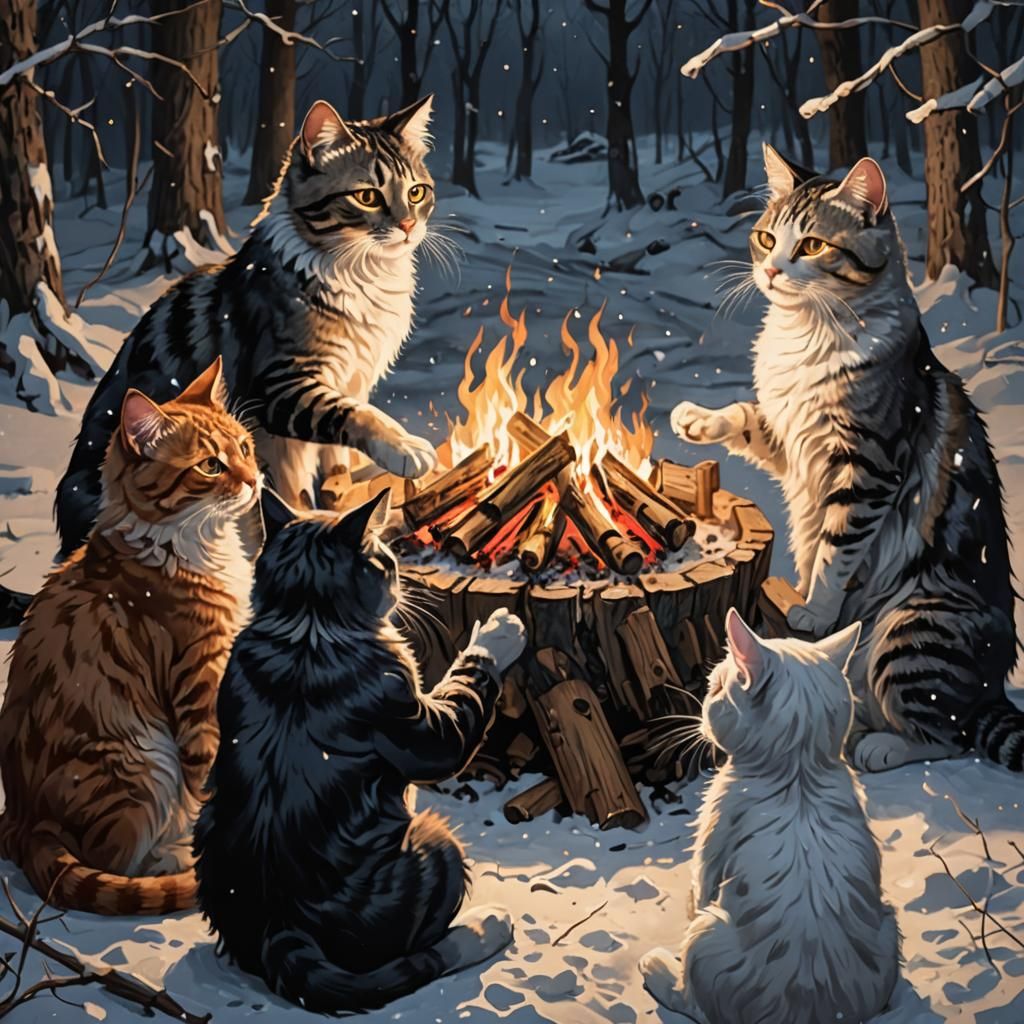 The cats master the fire - AI Generated Artwork - NightCafe Creator
