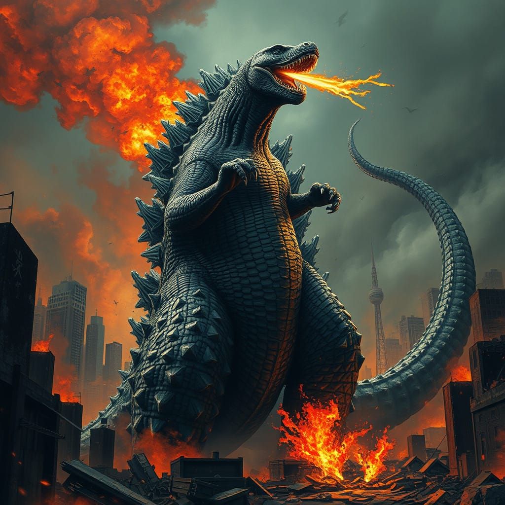 Godzilla breathing fire - Godzilla Unleashes Atomic Fury in ...