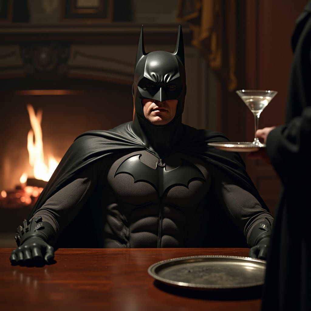 BRING ME THE GOOD STUFF - Exhausted Batman Reaches for a Mar...