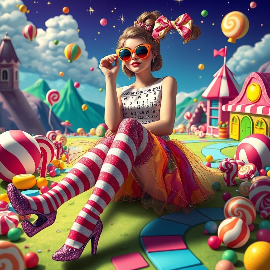 Whimsical Calendar Woman in Candyland-Inspired Won... - AI Art