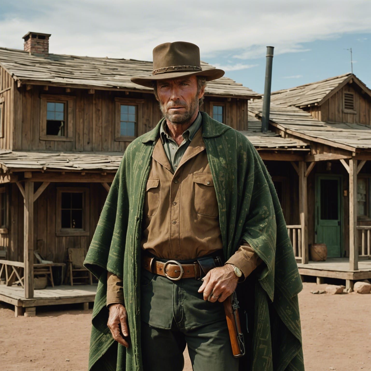 Clint Eastwood as the 'Man with No Name' in the showdown at the Rojo ...