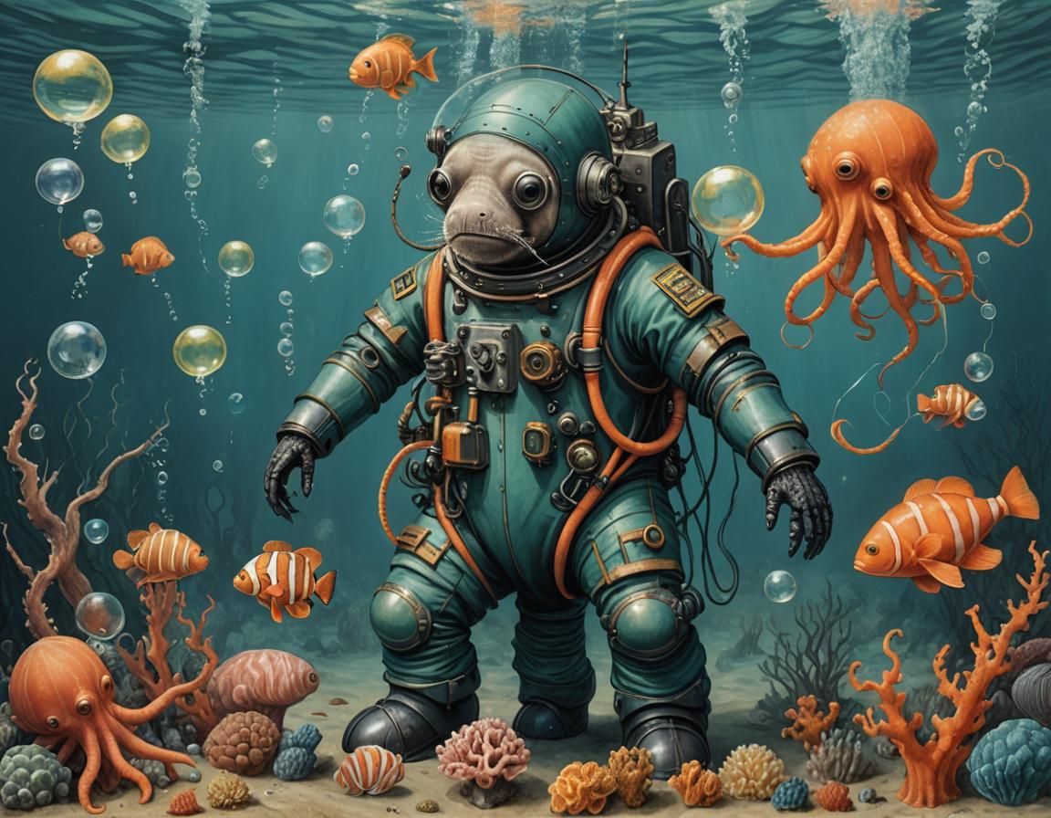 deepsea pandabear in specially adapted diving suit - AI Generated ...