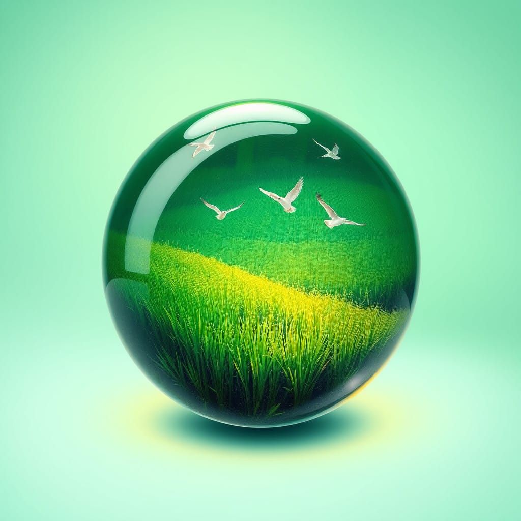 Serene Rice Fields Scene in a Translucent Orb, in ... - AI Art