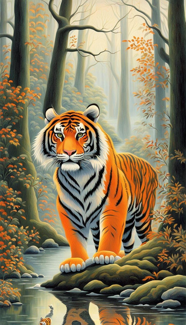 a family of tigers. - Tigers in a Serene Amazonian Winter La...