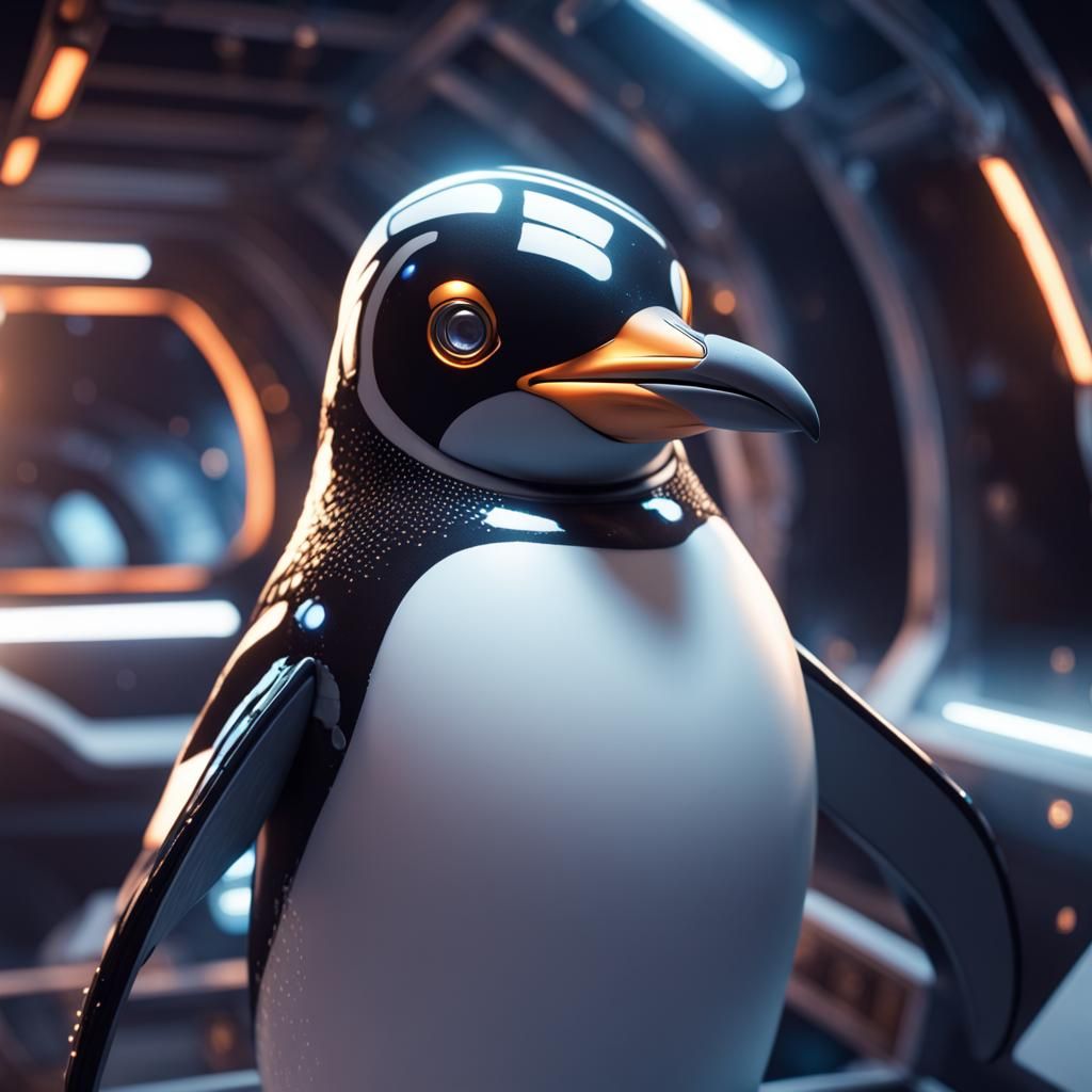 artric penguin, spaceship, space solarpunk sci-fi spacecore depth of ...